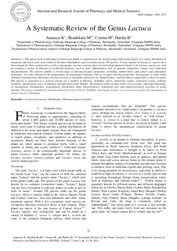 (PDF) A Systematic Review of the Genus Lactuca