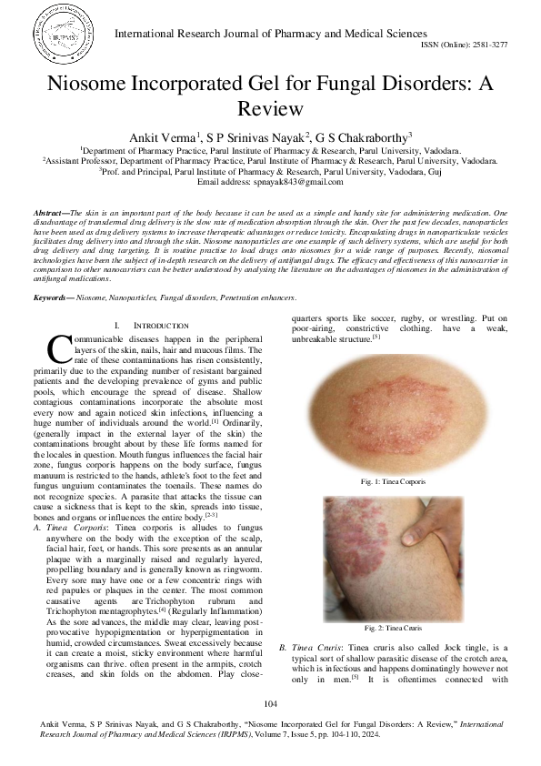 (PDF) Niosome Incorporated Gel for Fungal Disorders: A Review