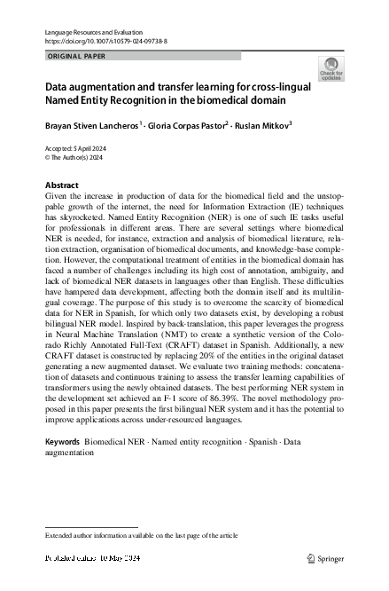 (PDF) Data augmentation and transfer learning for cross-lingual Named Entity Recognition in the ...