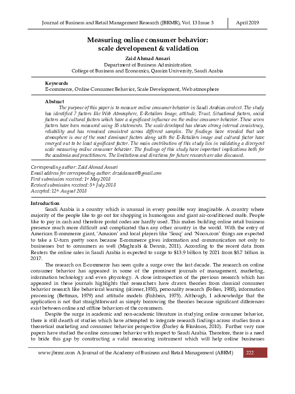 (PDF) Measuring online consumer behavior: scale development validation