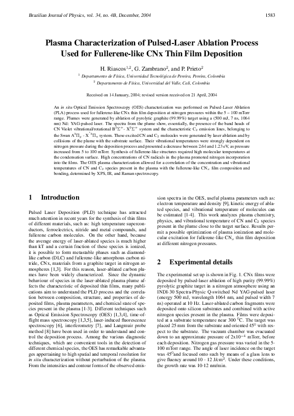 (PDF) Plasma characterization of pulsed-laser ablation process used for ...