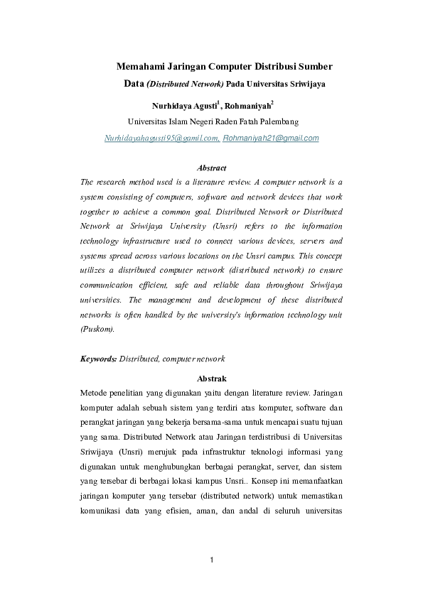 (PDF) Memahami Jaringan Computer Distribusi Sumber Data (Distributed Network) Pada Universitas ...