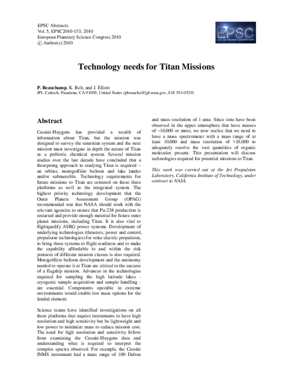 (PDF) Technology Needs for Titan Missions