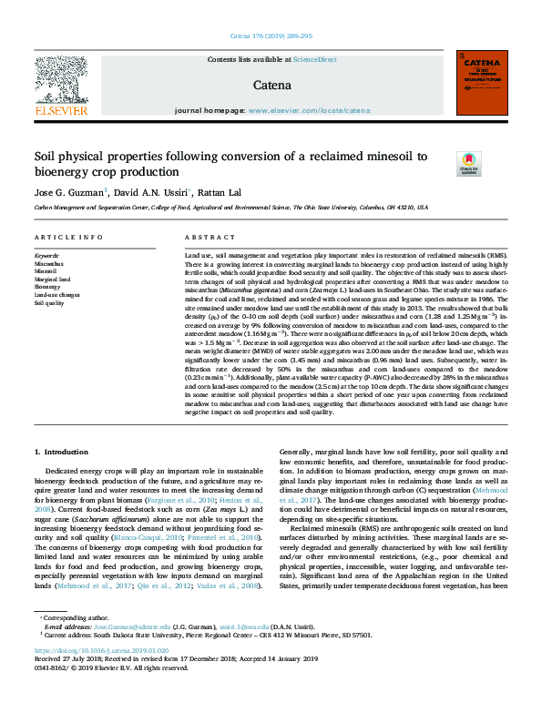 (PDF) Soil physical properties following conversion of a reclaimed ...