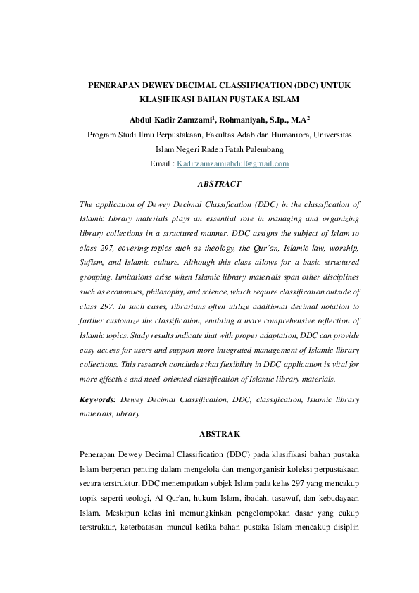 (PDF) PENERAPAN DEWEY DECIMAL CLASSIFICATION (DDC) UNTUK KLASIFIKASI ...
