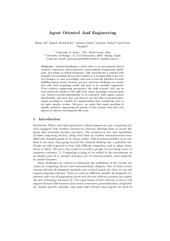 (PDF) Agent Oriented AmI Engineering