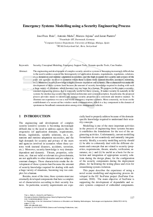 (PDF) Emergency Systems Modelling using a Security Engineering Process