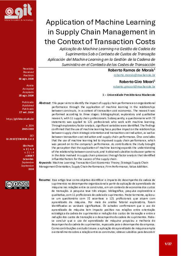 (PDF) Application of Machine Learning in Supply Chain Management in the ...