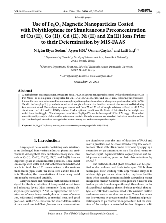 (PDF) Use of Fe3O4 Magnetic Nanoparticles Coated with Polythiophene for Simultaneous ...