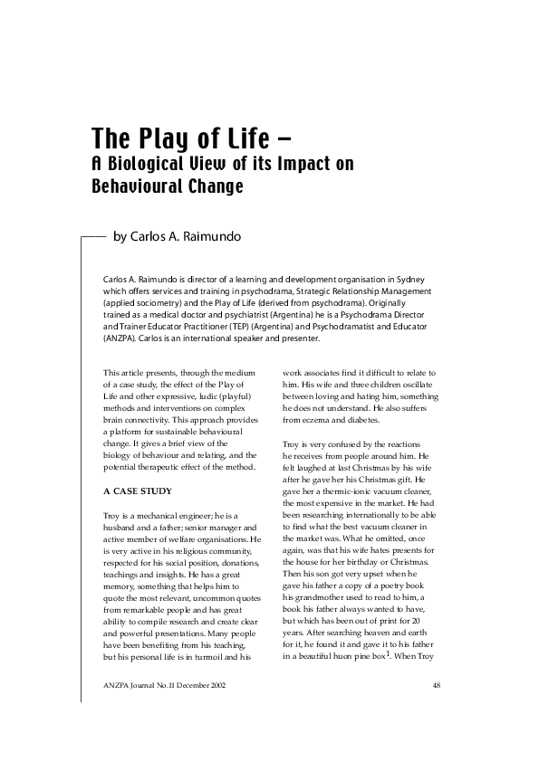 (PDF) The Play of Life - a Biological View of Its Impact on Behavioural ...