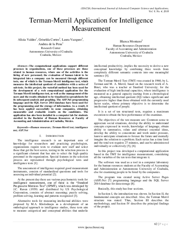 (PDF) Terman-Merril Application for Intelligence Measurement