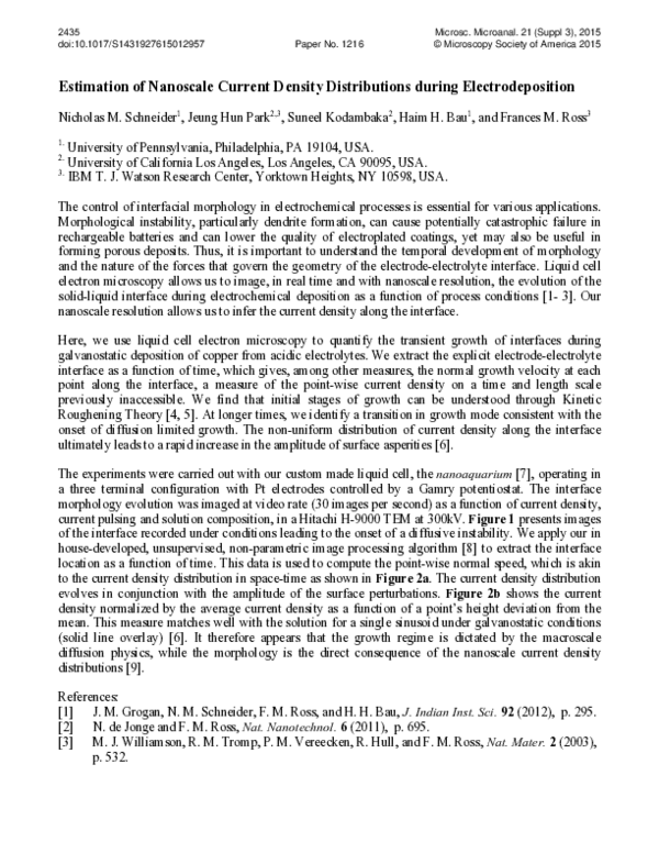 (PDF) Estimation of Nanoscale Current Density Distributions during Electrodeposition