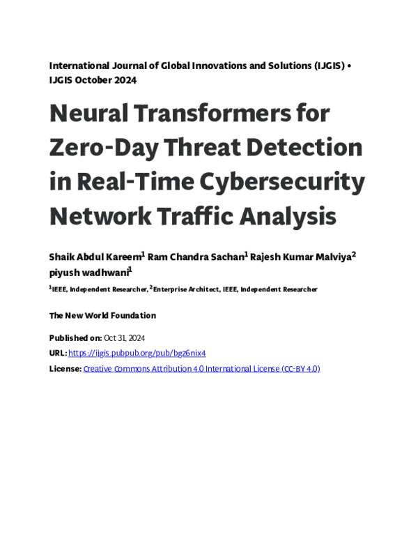 (PDF) Neural Transformers for Zero-Day Threat Detection in Real-Time Cybersecurity Network ...