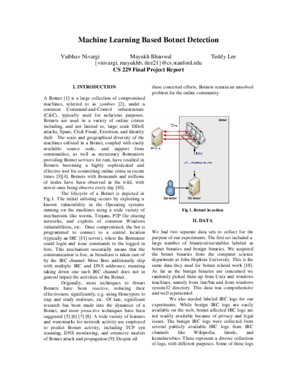 (PDF) Machine Learning Based Botnet Detection