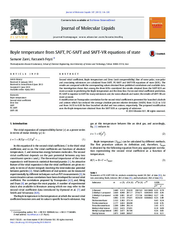 (PDF) Boyle temperature from SAFT, PC-SAFT and SAFT-VR equations of state