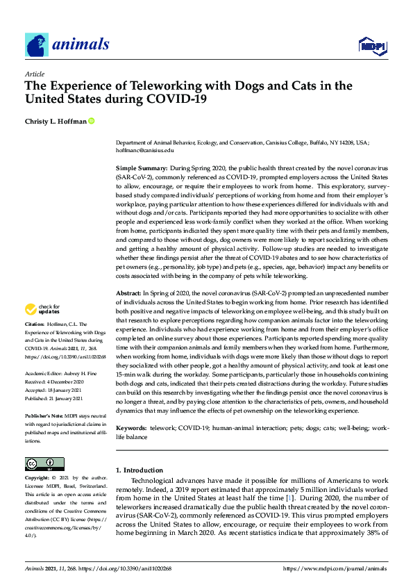 (PDF) The Experience of Teleworking with Dogs and Cats in the United ...