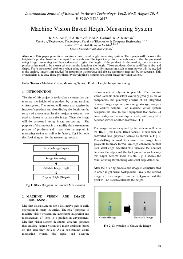 (PDF) Machine Vision Based Height Measuring System