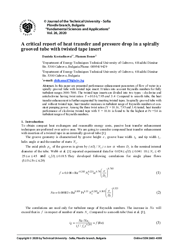 (PDF) A critical report of heat transfer and pressure drop in a ...
