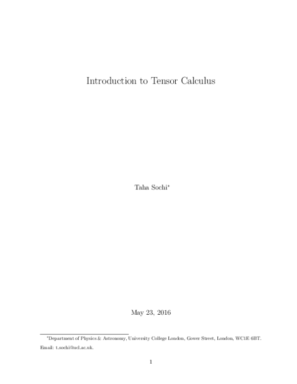 (PDF) Introduction to Tensor Calculus