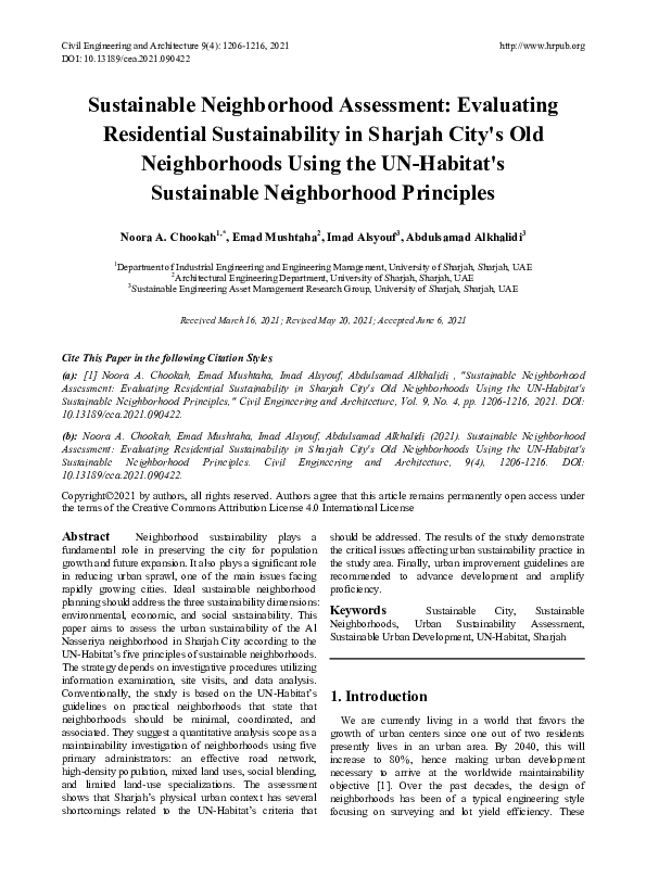 (PDF) Sustainable Neighborhood Assessment: Evaluating Residential ...