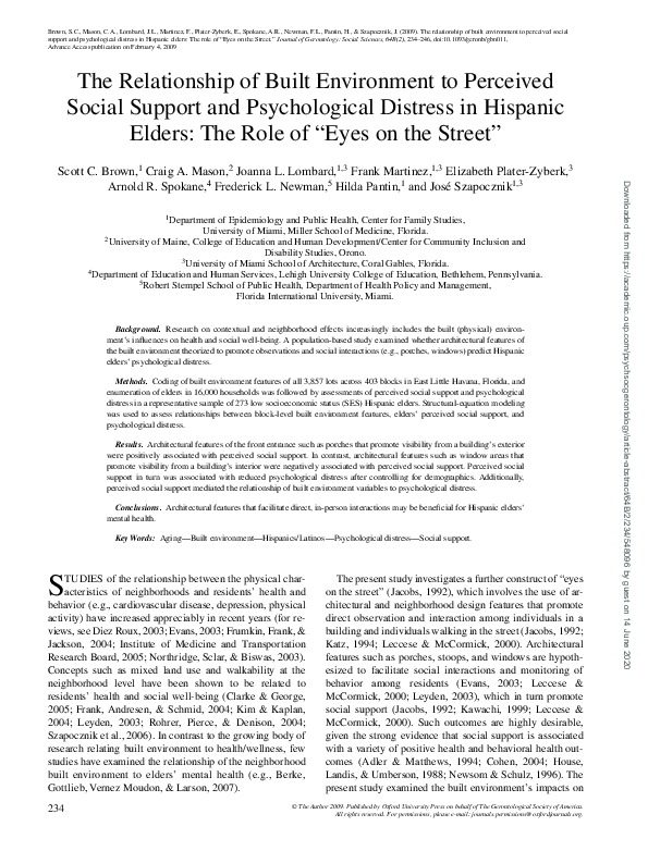 (PDF) The Relationship of Built Environment to Perceived Social Support and Psychological ...