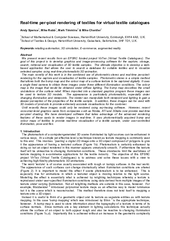 (PDF) Real‐time per‐pixel rendering of textiles for virtual textile ...
