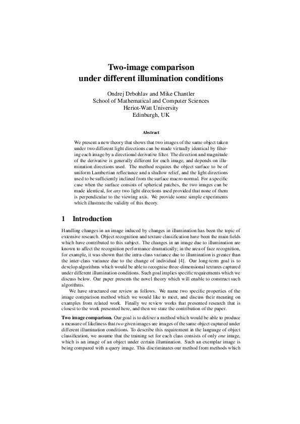 (PDF) Two-image comparison under different illumination conditions