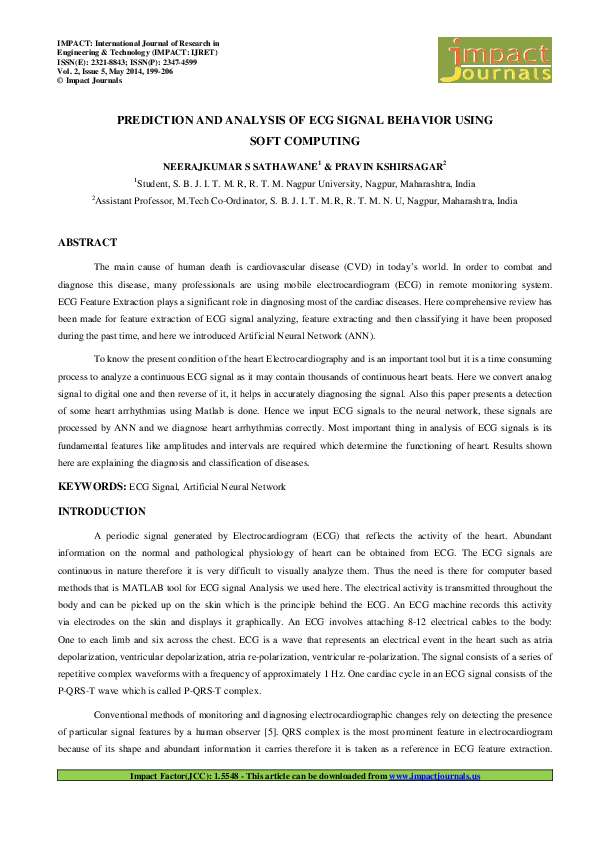 (PDF) PREDICTION AND ANALYSIS OF ECG SIGNAL BEHAVIOR USING SOFT COMPUTING
