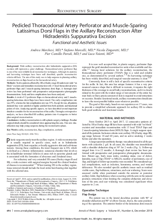 (PDF) Pedicled Thoracodorsal Artery Perforator and Muscle-Sparing ...