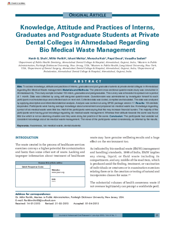 (PDF) Knowledge, Attitude and Practices of Interns, Graduates and ...