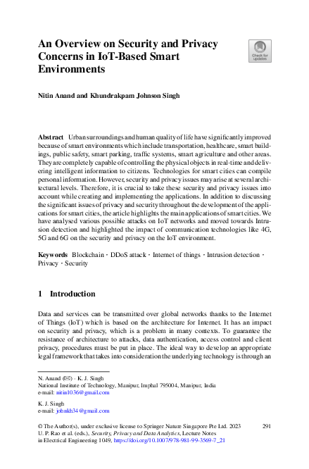 (PDF) An Overview on Security and Privacy Concerns in IoT-Based Smart ...