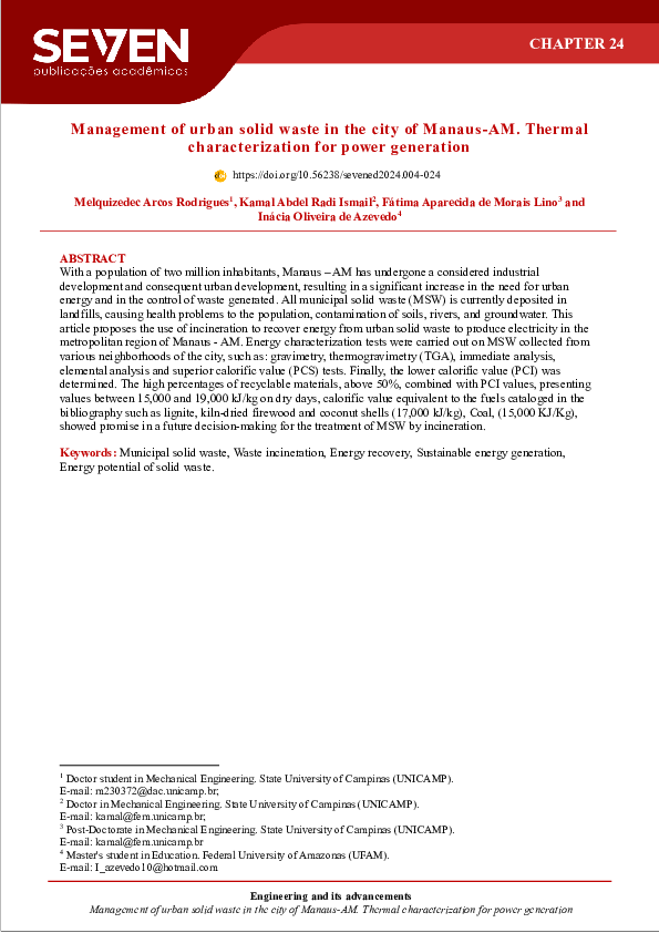 (PDF) Management of urban solid waste in the city of Manaus-AM. Thermal ...