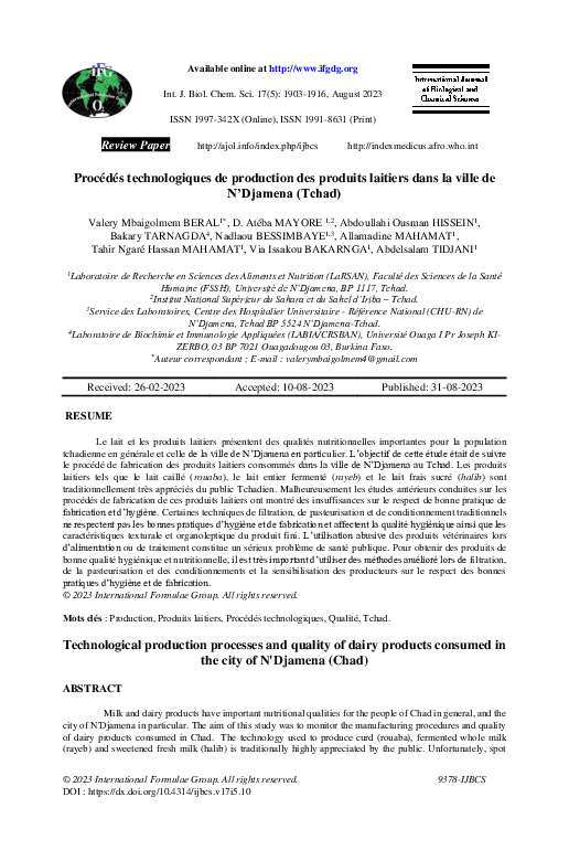 (PDF) Procédés technologiques de production des produits laitiers dans ...