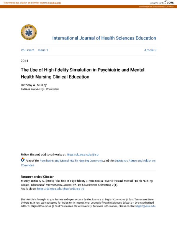 (PDF) The Use of High-fidelity Simulation in Psychiatric and Mental ...