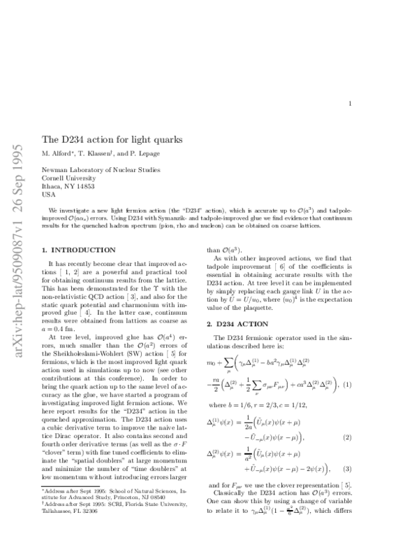(PDF) The D234 action for light quarks