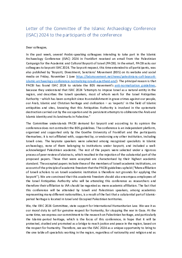 (PDF) Islamic Archaeology Conference (ISAC) 2024 Committee Response to ...