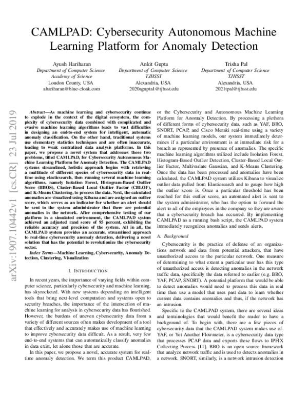 (PDF) CAMLPAD: Cybersecurity Autonomous Machine Learning Platform for Anomaly Detection