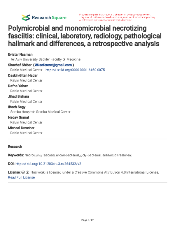 (PDF) Polymicrobial and monomicrobial necrotizing fasciitis: clinical ...