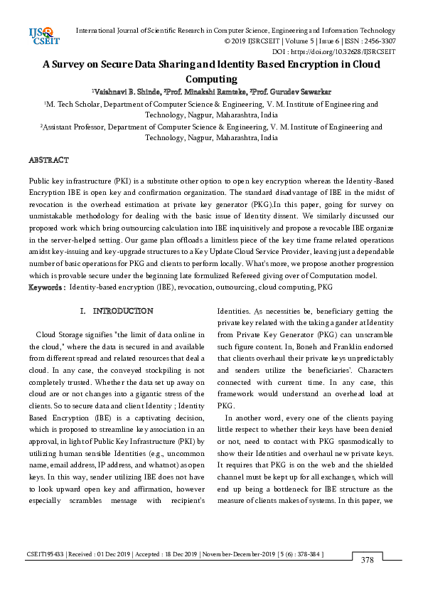 Pdf A Survey On Secure Data Sharing And Identity Based Encryption In Cloud Computing