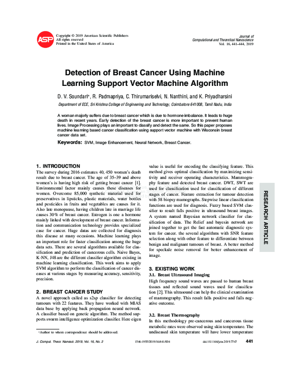 (PDF) Detection of Breast Cancer Using Machine Learning Support Vector Machine Algorithm ...