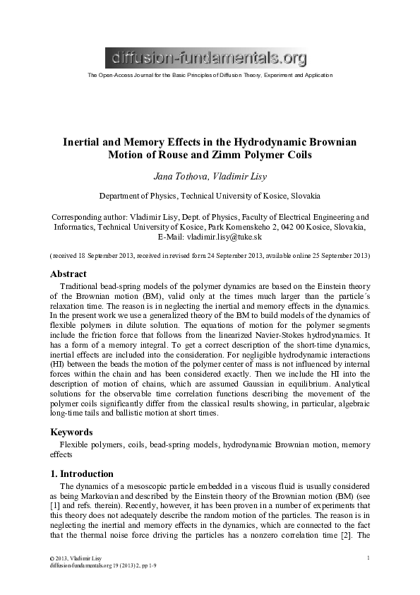 (PDF) Inertial and Memory Effects in the Hydrodynamic Brownian Motion ...