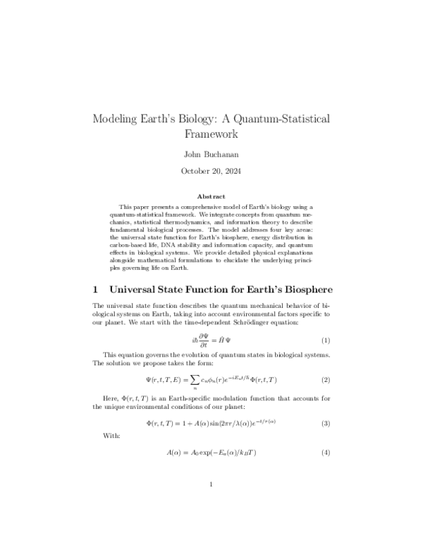 (PDF) Modeling Earth's Biology: A Quantum-Statistical Framework
