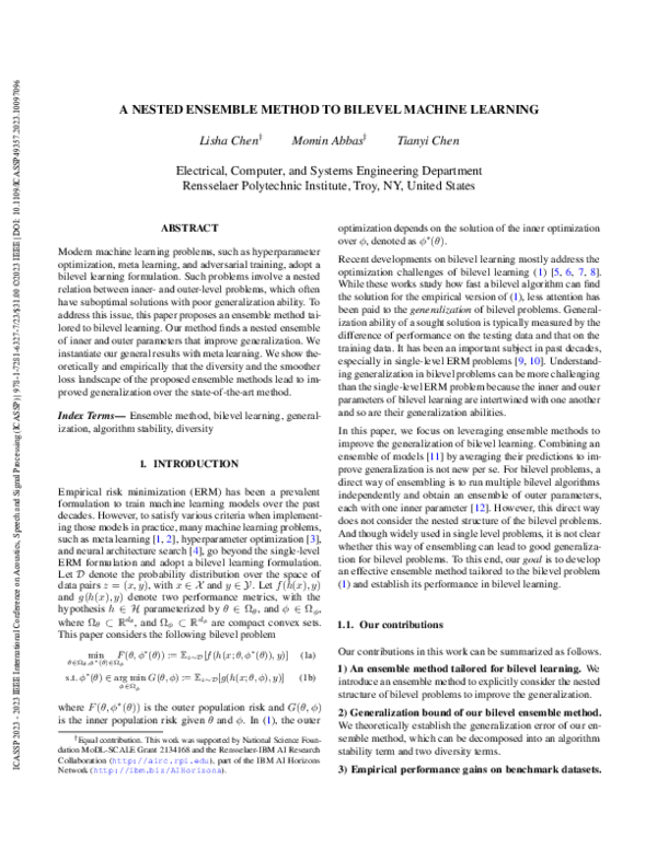 (PDF) A Nested Ensemble Method to Bilevel Machine Learning