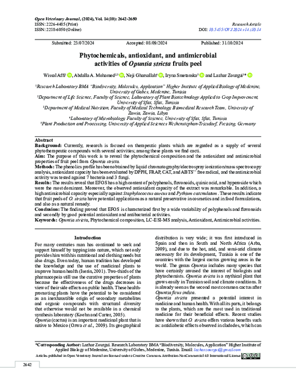 (PDF) Phytochemicals, antioxidant, and antimicrobial activities of Opuntia stricta fruits peel