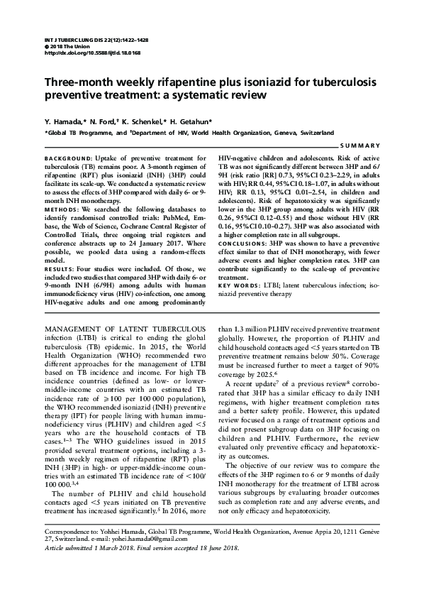 (PDF) Three-month weekly rifapentine plus isoniazid for tuberculosis ...