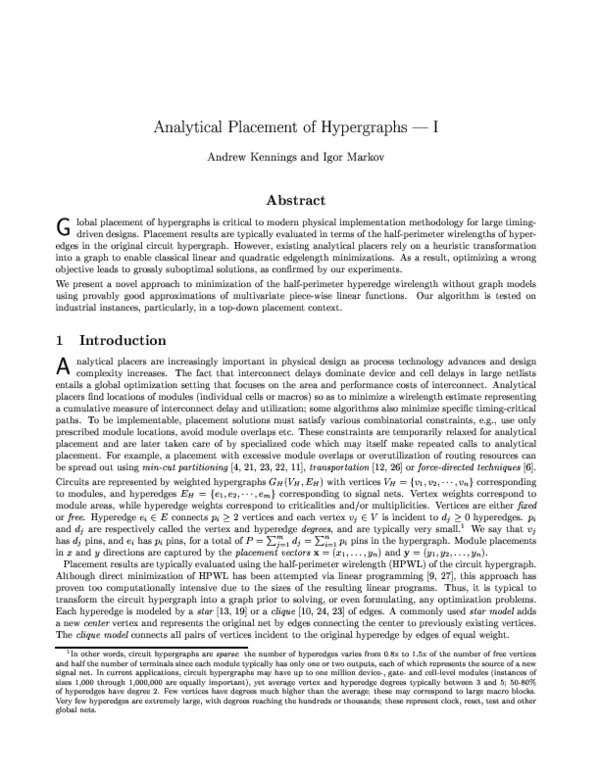 (PDF) Analytical Placement of Hypergraphs| I | Igor Markov - Academia.edu
