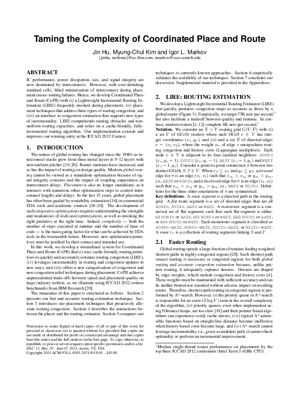 (PDF) Taming the complexity of coordinated place and route