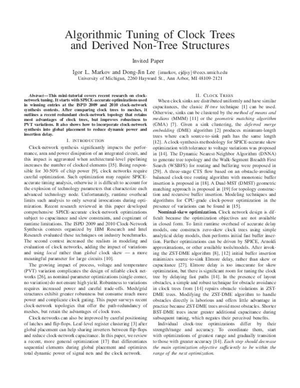 Pdf Algorithmic Tuning Of Clock Trees And Derived Non Tree Structures