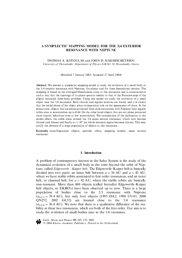 (PDF) A symplectic mapping model for the 3/4 exterior | THOMAS KOTOULAS ...