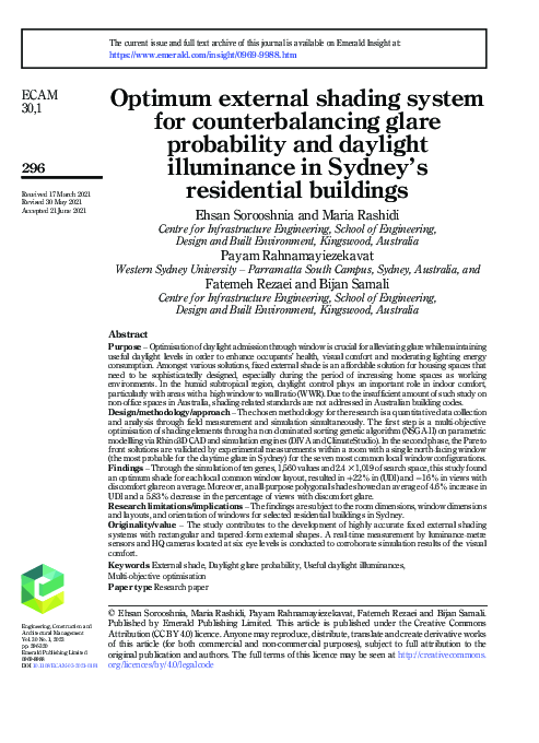 (PDF) Optimum external shading system for counterbalancing glare probability and daylight ...